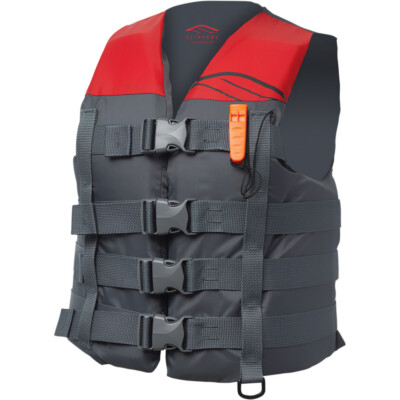Slippery Hydro Nylon PFD Life Vest (Charcoal Gray / Red) XS / 28" - 32 ...