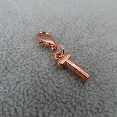 CAPITAL LETTER T Charm Zipper Pull Keychain Add On Clip Rose Gold Tone ...