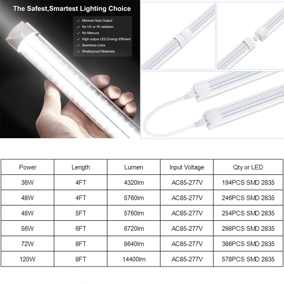 12Pack 8FT Led Shop Light 8 Foot 72W T8 Integrated 8' LED Tube Light ...