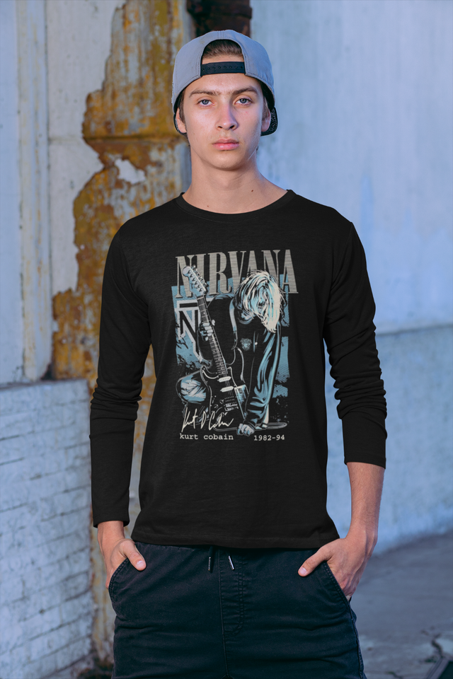 K Cobain Long sleeve T-Shirt cotton - Rock & Roll Grunge Alternative ...