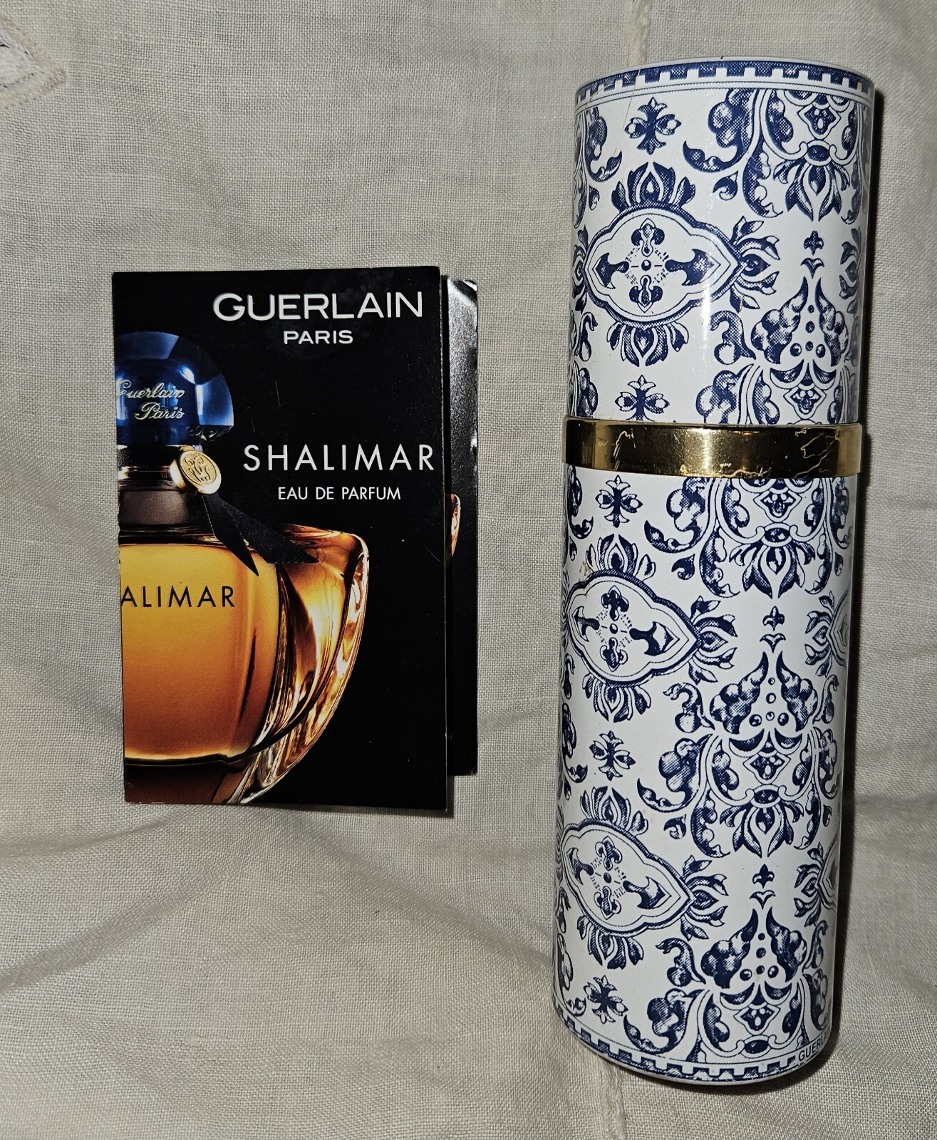 Vintage Shalimar Blue & White EMPTY Canister & New Shalimar Perfume ...