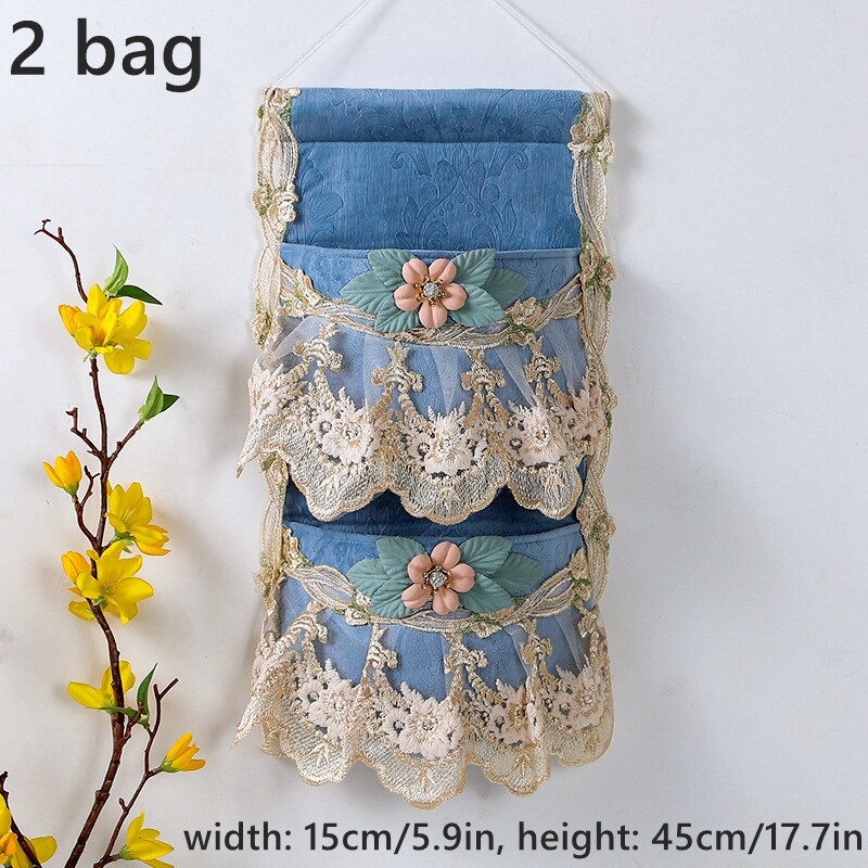 1X Lace Floral Fabric Hanging Storage Bag Sundries Door Wall Dormitory ...
