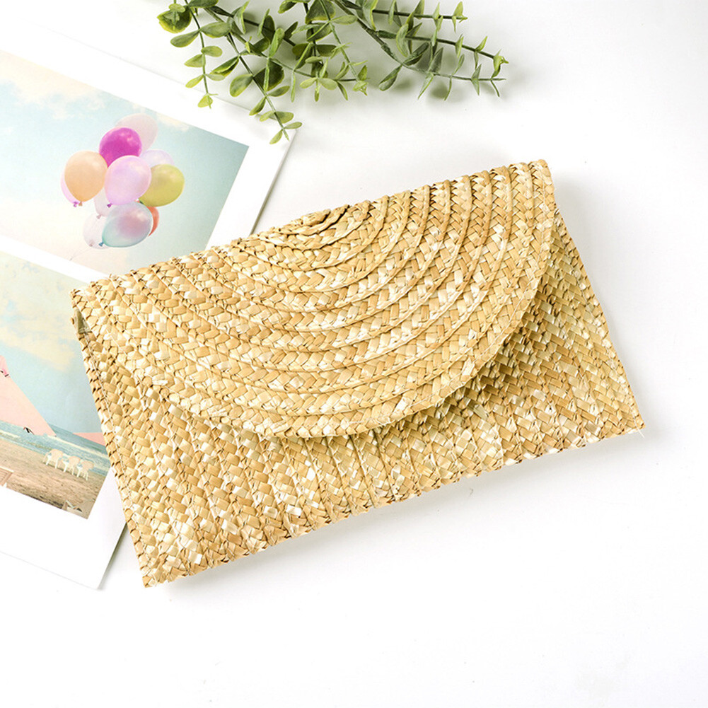 Wheat Straw Woven Clutch Handmade Lady Wallet Casual Purse Bag Envelope ...