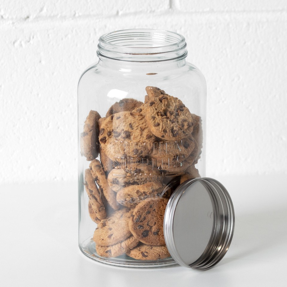Glass 2 Litre Kitchen Food Storage Jar Biscuit Container Canister w ...