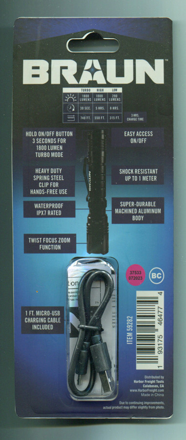 Braun 1800 Lumen Waterproof Rechargeable Tactical Flashlight (NEW) | eBay