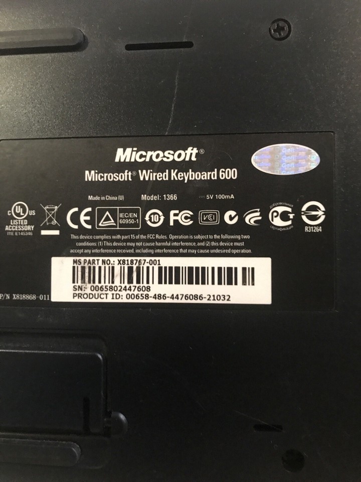 Microsoft Wired Desktop 600 X823073-001 Black USB Keyboard Model 1366 ...