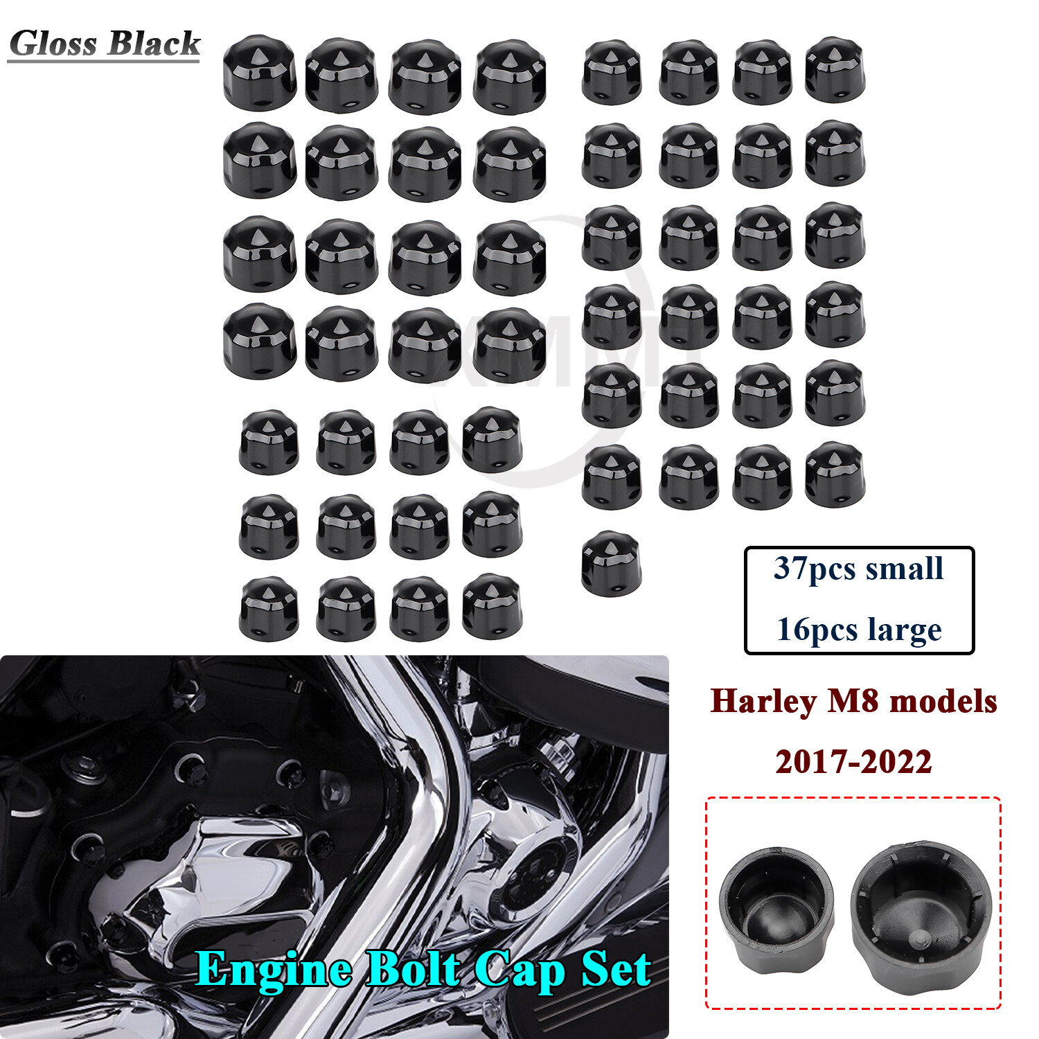 Gloss Black Engine Bolt Cap Kit for Harley M8 Electra Road Street Glide ...