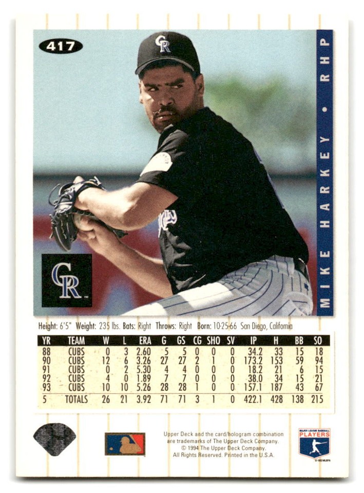 Mike Harkey 1994 Collector's Choice Baseball #417 Colorado Rockies | eBay