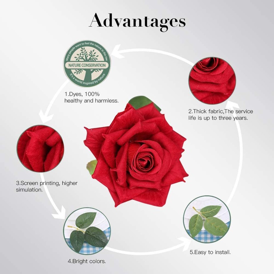 20× Red Silk Roses Artificial Flowers Realistic Bouquet Romantic Gift ...