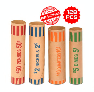 128 PCS Heavy‑Duty Coin Roll Wrappers – Penny, Nickel, Dime, Quarter | eBay