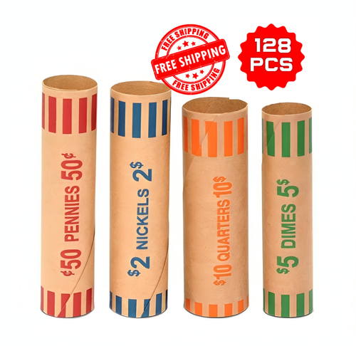 128 PCS Heavy‑Duty Coin Roll Wrappers – Penny, Nickel, Dime, Quarter | eBay