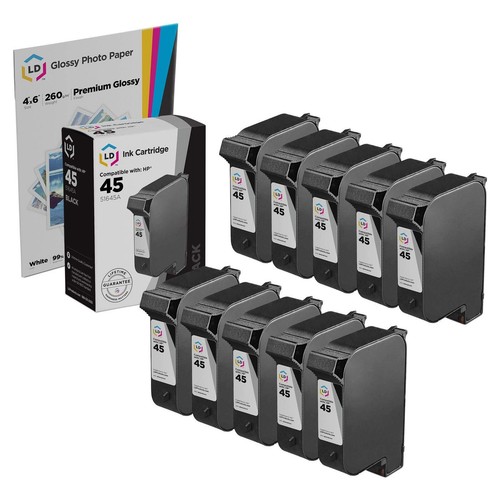 LD Reman Replacement for HP 45 / 51645A Pack of 10 Black Ink Cartridges ...