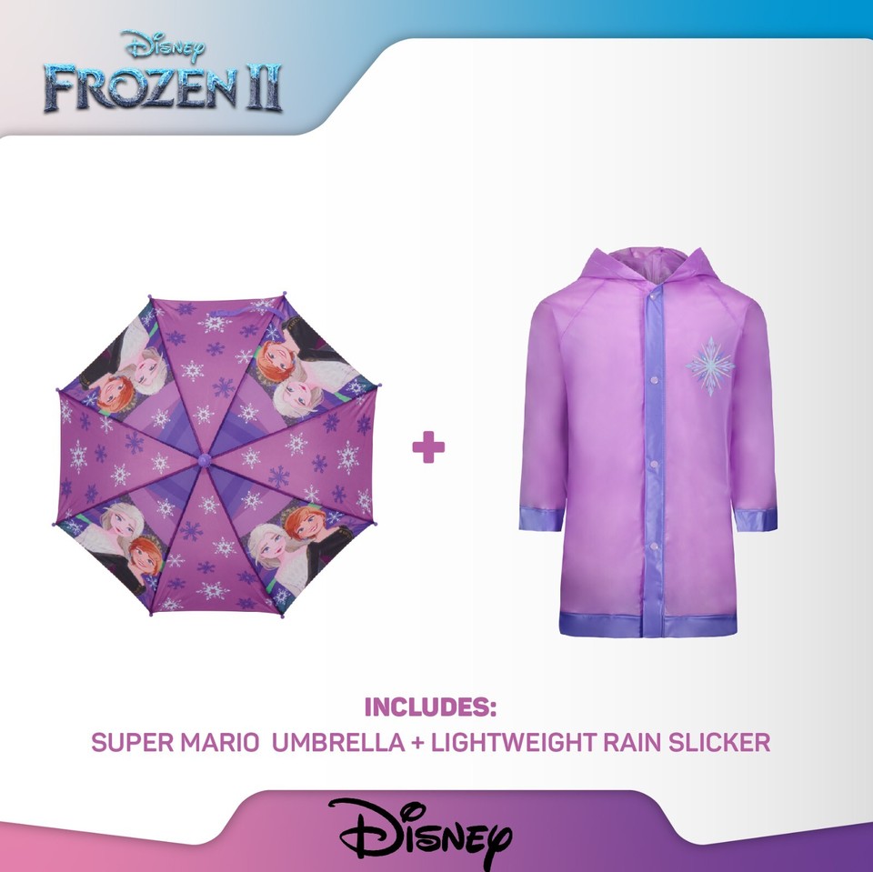 Disney Frozen Elsa & Anna Umbrella & Matching Raincoat Poncho for Girls ...