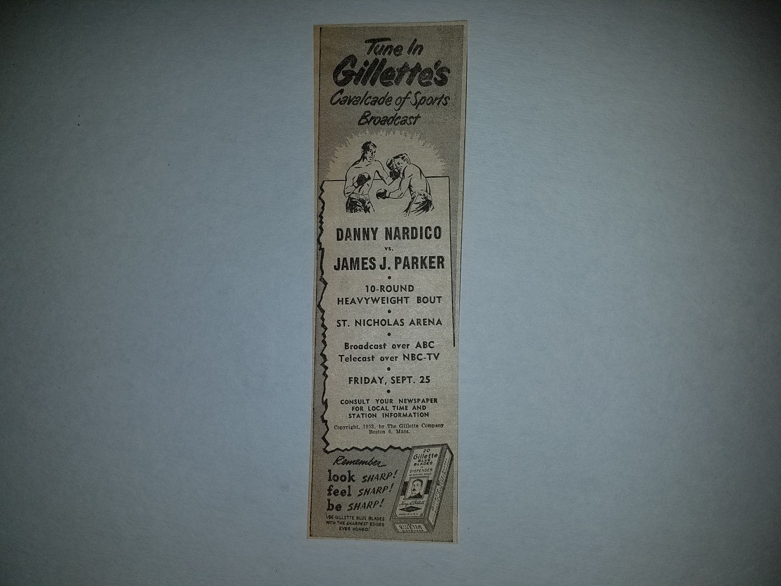 Danny Nardico James J. Parker 1953 Boxing Match Advertisment St ...
