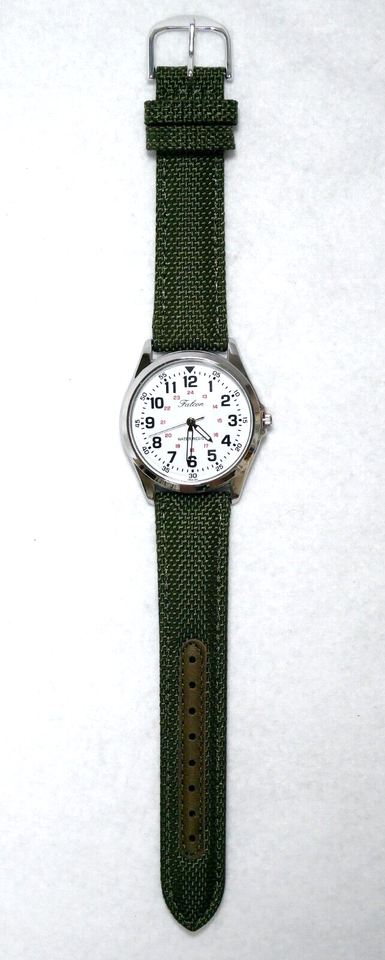 CITIZEN Q&Q Falcon White Green Field Watch QB38-304 Quartz Military ...