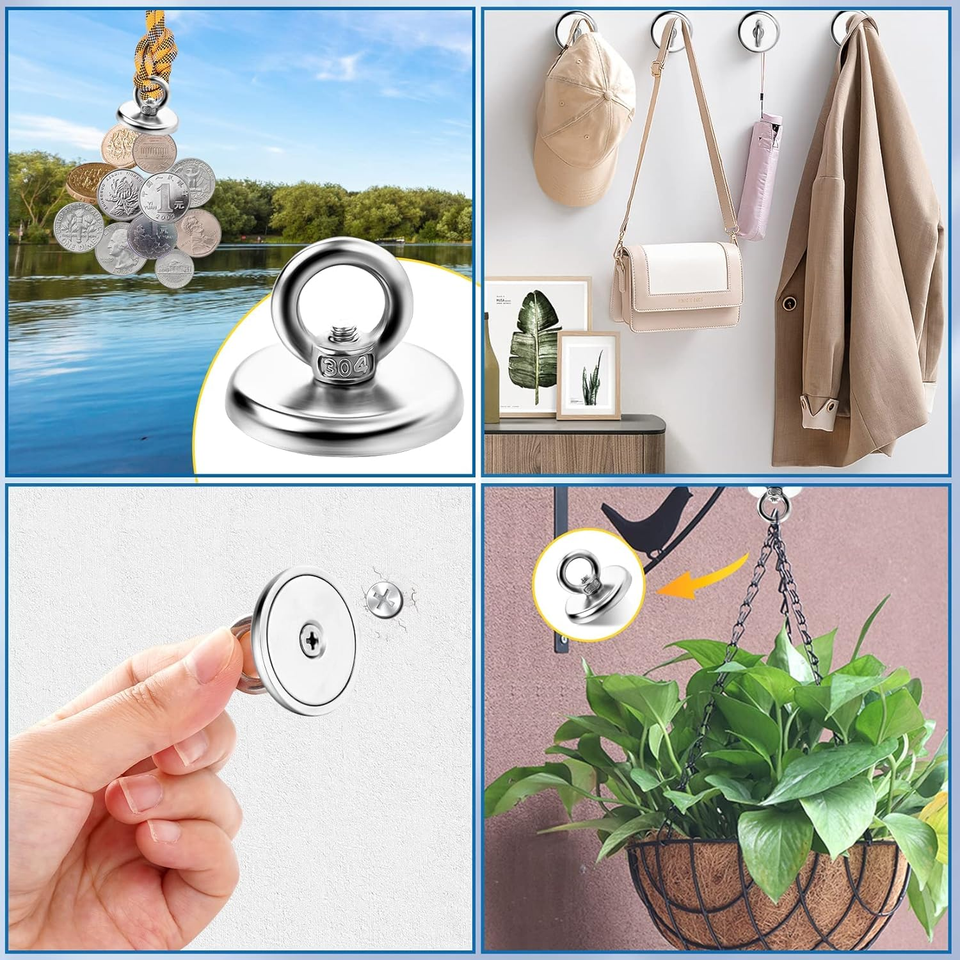 Strong Magnetic Hooks 6 Pack, 100 Lbs (45 KG) Pulling Force Rare Earth ...