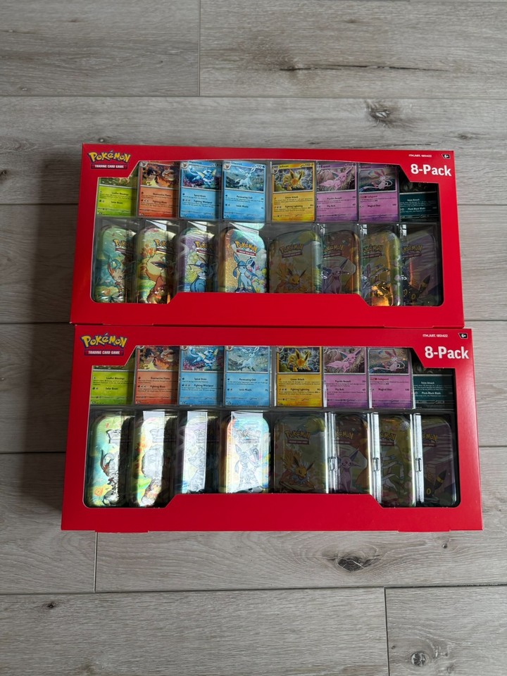 (2x) Costco Pokemon Prismatic Evolutions Mini Tins 8 Pack (16 Mini Tins ...