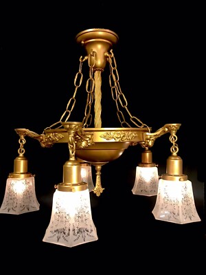 Antique Victorian 5 Light Ornate Roses Pan Chandelier Ceiling Fixture ...