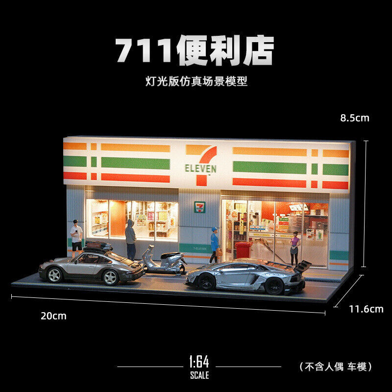 1:64 Diorama Diecast Car Parking Lot Model LED City Street Building ...