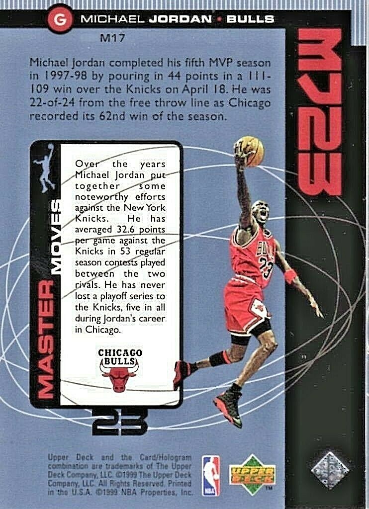 1999 UPPER DECK MICHAEL JORDAN MJ23 MASTER MOVES #M17 NBA BASKETBALL ...
