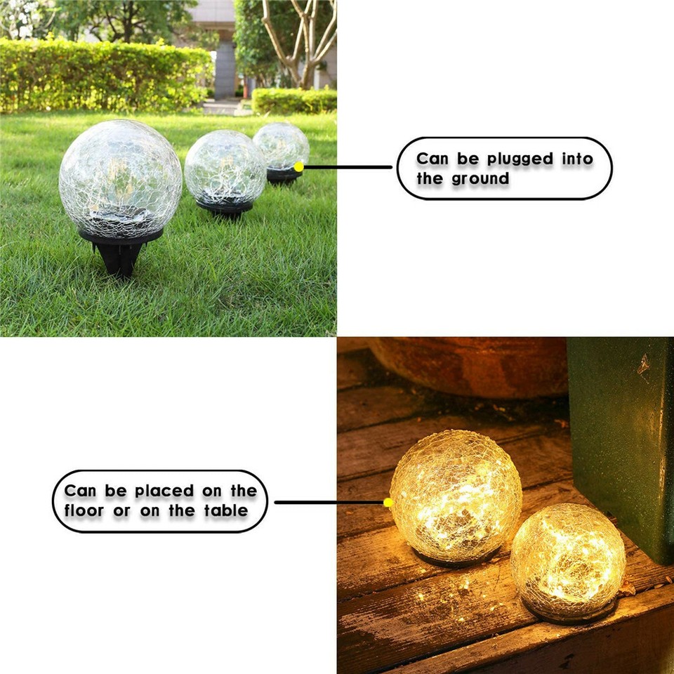Outdoor Solar Ball LED Lights Garden Crackle Glass Globe Stake Lamp ...