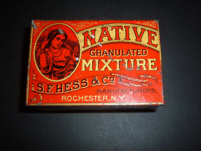 ANTIQUE NATIVE TIN MIXTURE LITHO SQUARE CORNER VIRGINIA TOBACCO CAN ...