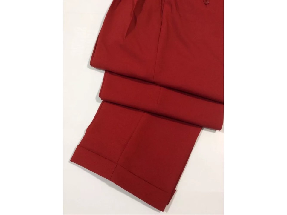 MEN'S RED PLEATED DRESS PANTS SLACKS TROUSERS BLACK BELT CUFFED BOTTOMS ...