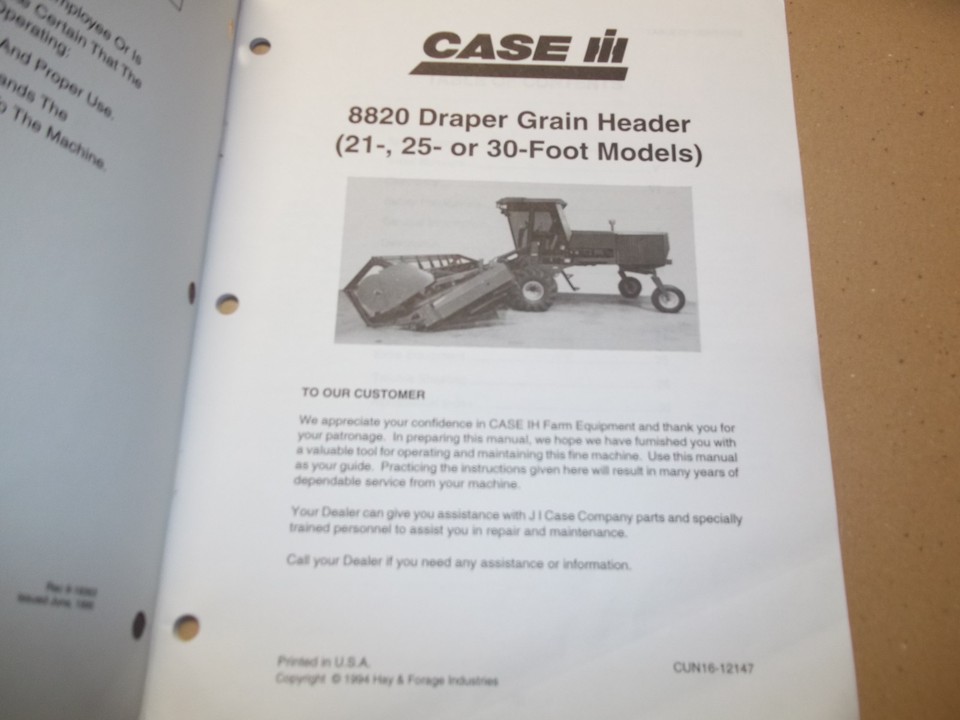 Case IH 8820 Draper Grain Header Operators Manual (Rac 9-18363) | eBay