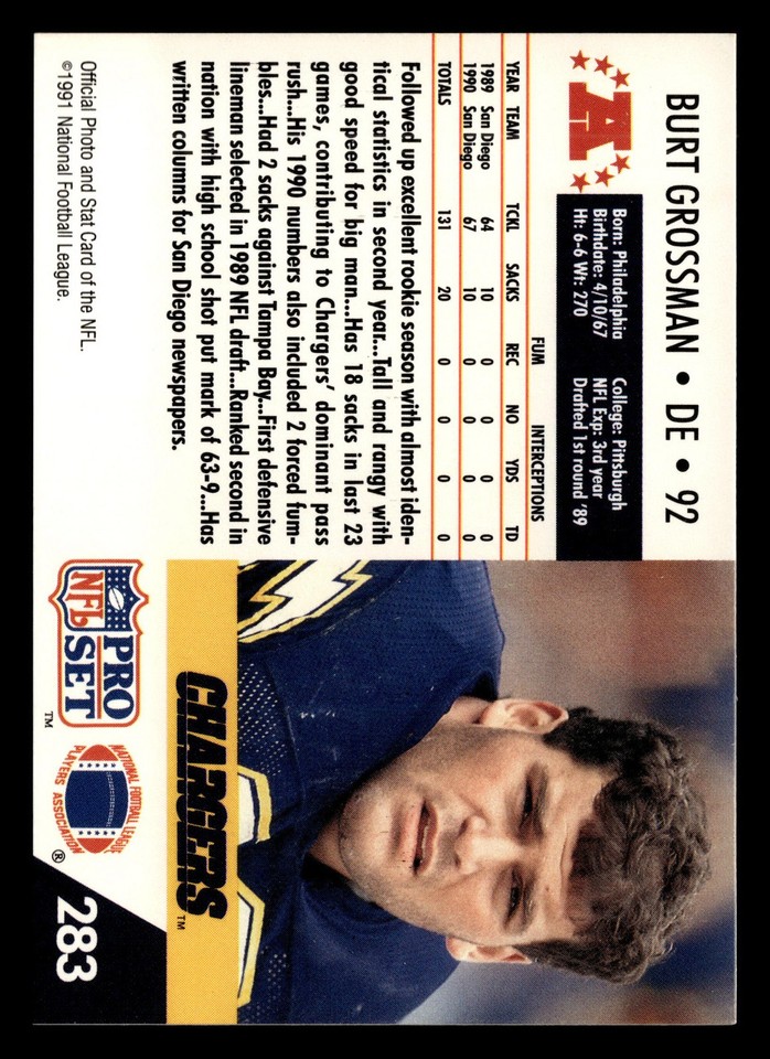 Burt Grossman 1991 Pro Set #283 San Diego Chargers FOOTBALL *222 | eBay