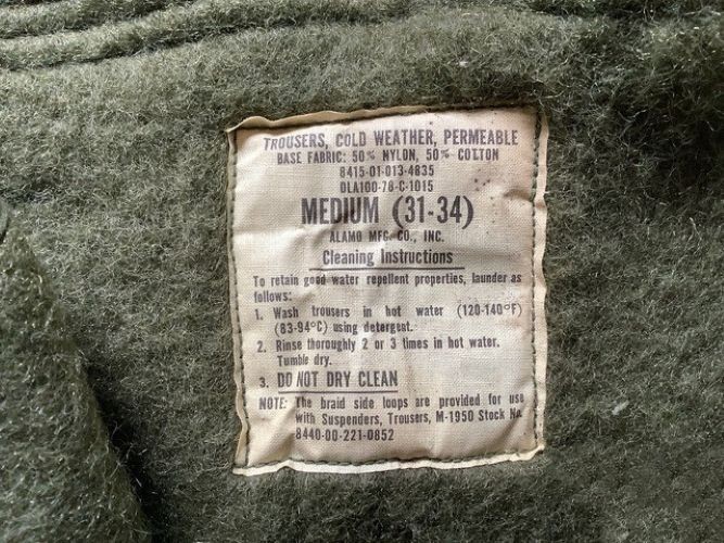 Vintage US Military Cold Weather Permeable Trousers Pants Fleece Lined ...
