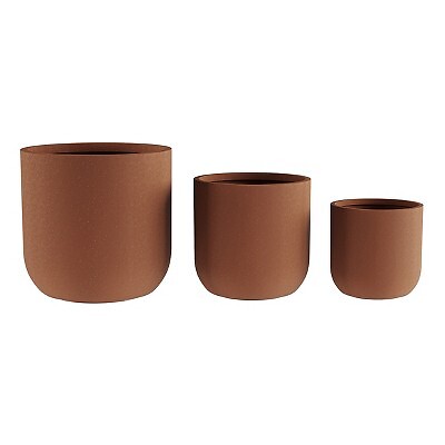 Fiber Clay Planters - 3-Piece Cylinder Pot Set with Drainage Holes for ...