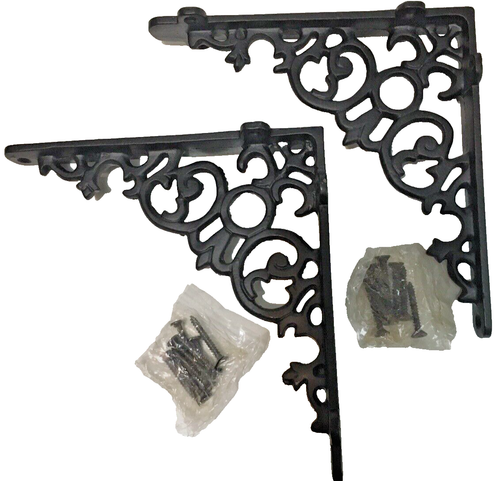 Set Of 2 Fancy Heavy Duty Rustic Style Cast Iron Shelf Brackets | eBay
