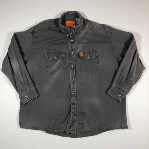 Wrangler FR Shirt Mens 2XL Gray Riggs Work Wear Button Up Pocket ...