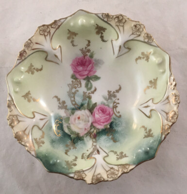RS PRUSSIA PORCELAIN POINT AND CLOVER PATTERN SMALL BOWL ROSE ...