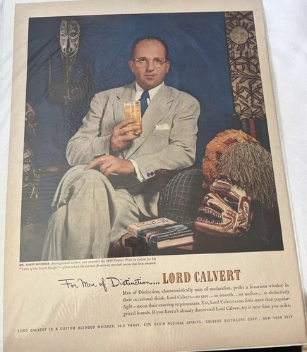 Lord Calvert Whiskey Vintage Print Ad 1949 James Michener | eBay