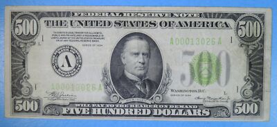 1934 Federal Reserve Boston $500 Five Hundred Dollar Note FR# 2201-A ...