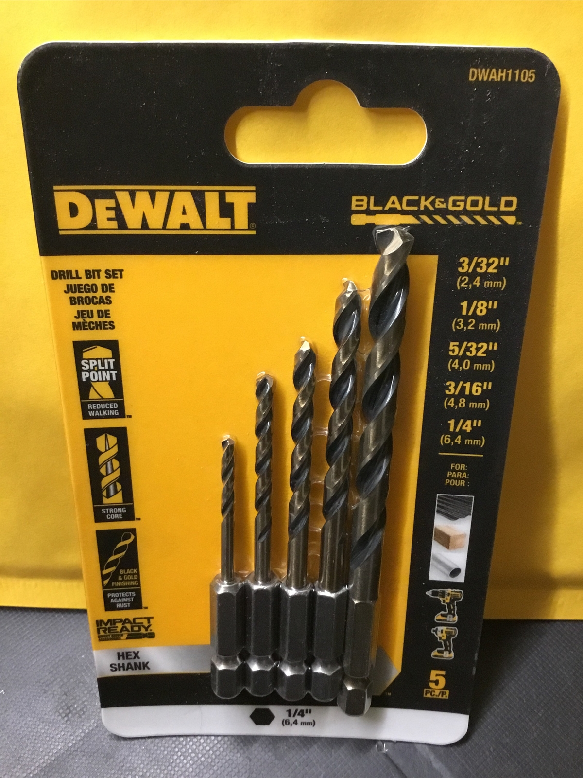 DEWALT+Impact+Ready+Black+%26+Gold+Drill+bit+set-+1%2F4+%22+Shank ...