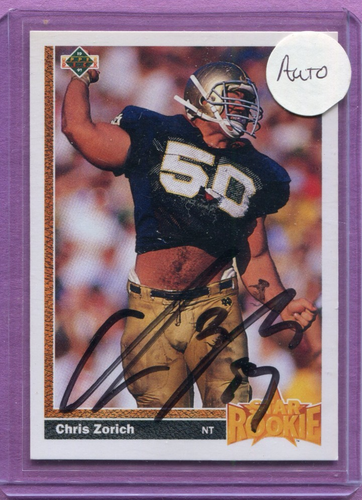 CHRIS ZORICH CHICAGO BEARS 1991 UPPER DECK RC HAND SIGNED NFL ...