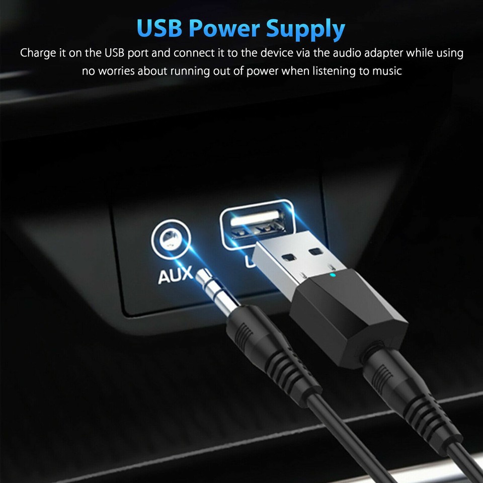 5.0 Audio Receiver Wireless Bluetooth 3.5mm AUX To USB Car Stereo Music ...