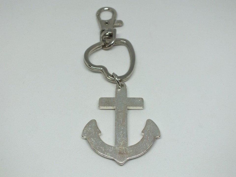 Beautiful Key Chain Silver Tone Anchor Clear Rhinestones Heart Ring 4.5 ...