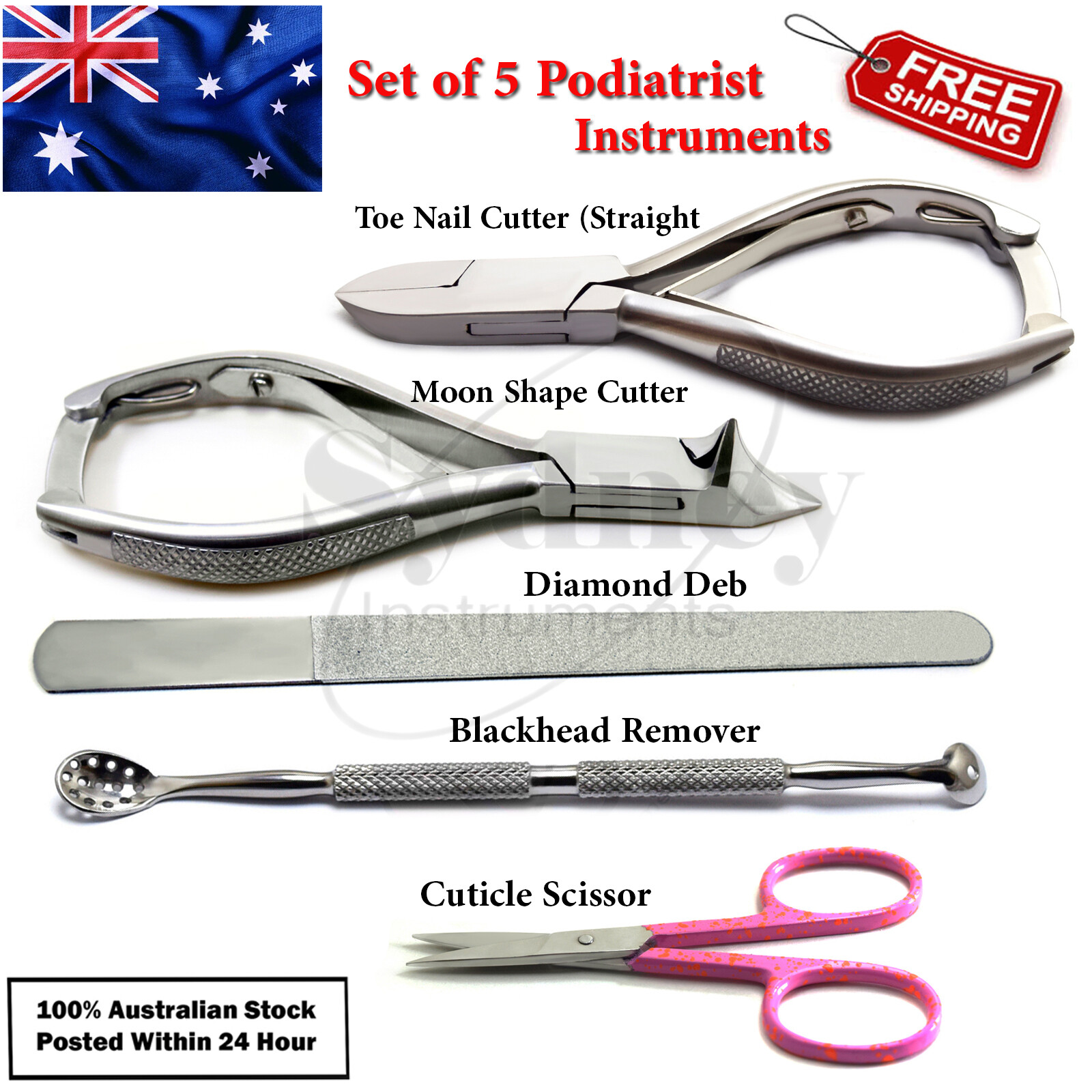5 Pcs Kit Podiatrist Nail Clipper Cutter Diamond Deb Nail File Cuticle ...