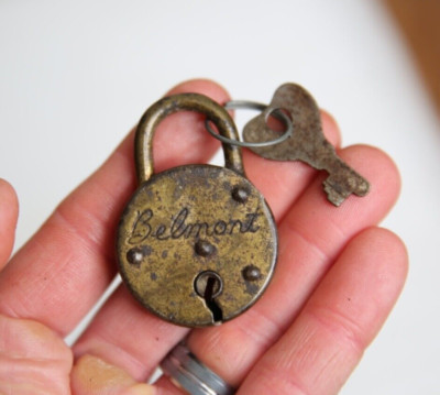 Antique Belmont padlock w/key small lock display case bank gumball ...