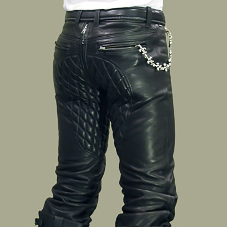 Men's Real Leather Quilted Panels Carpenter Pants Slim Fit Pants W/ W.O ...