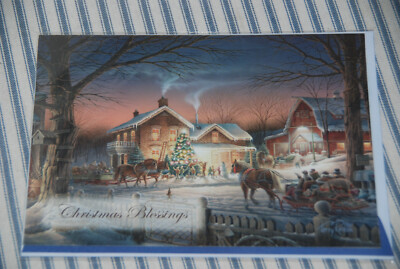 Terry Redlin Christmas Card & Envelope -- Trimming the Tree | eBay