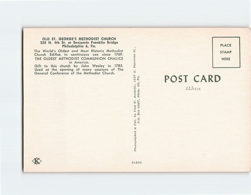 Postcard St. George Church Oldest Methodist Communion Chalice John ...