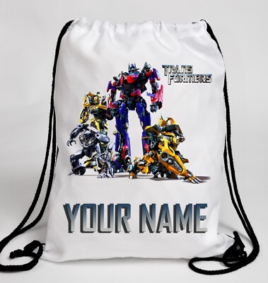 Personalised TRANSFORMERS Boys Girls Drawstring Bag School PE Kit ...