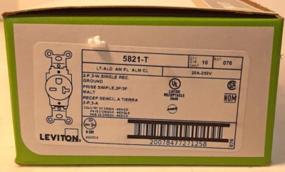 Leviton 5821-T 20A 250V Single Receptacle Outlet Light Almond BOX OF 10 ...