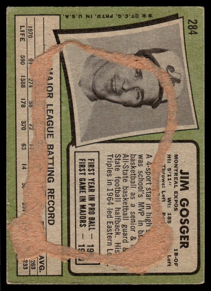 1971 Topps Jim Gosger #284 Montreal Expos Baseball Card | eBay