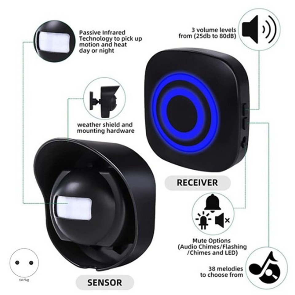 Gate Entry Visitor Door Bell Chime Alert Alarm Motion Sensor UK Plug ...