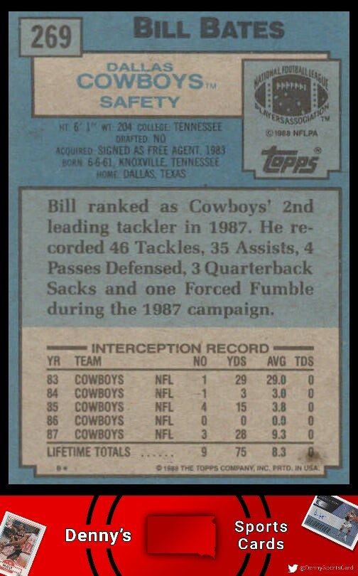1988 Topps #269 Bill Bates Dallas Cowboys Football Card | eBay